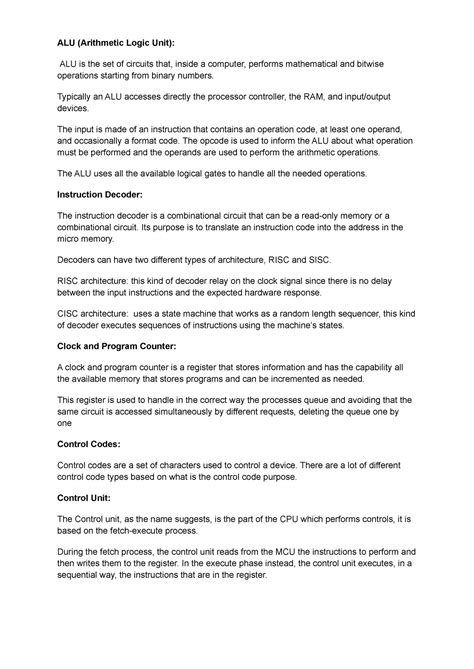 Unit5 Assignment For Unit 5 In Cs1104 2022 Alu Arithmetic Logic