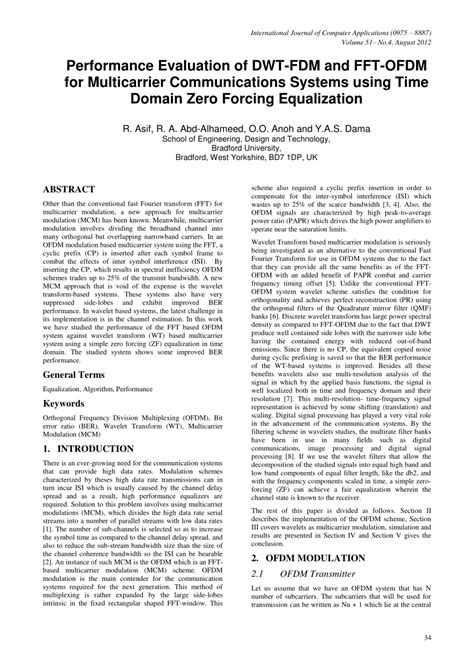 Pdf Performance Evaluation Of Dwt Ofdm And Fft Ofdm For Multicarrier