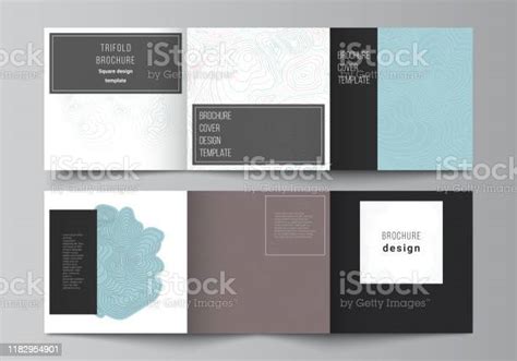 편집 가능한 레이아웃의 검은색 색상 최소 벡터 그림입니다 현대 크리에이티브는 삼중 사각형 브로셔 또는 전단지를위한 디자인 템플릿을 다룹니다 지형 윤곽지도 추상 단색 배경