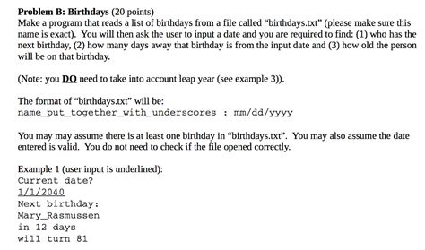 Solved Problem B Birthdays Points Make A Program That Chegg