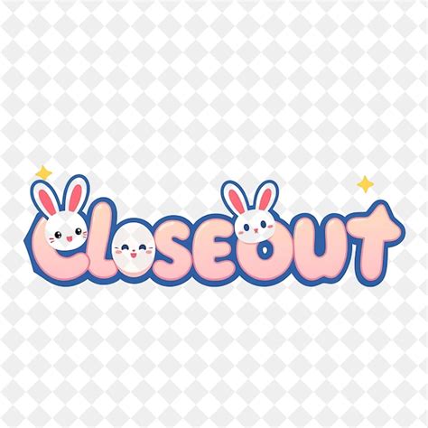 Chibi Text Closeout With Sparkling Stars And Cute Bunnies Text Is Bubbly And Playful Bright Blue
