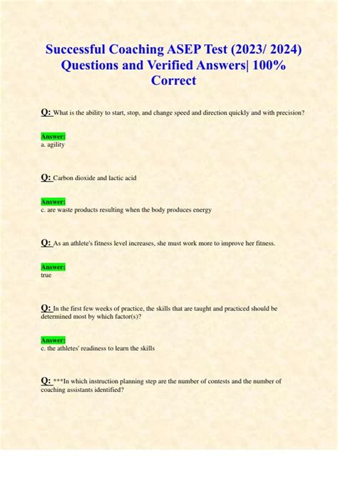 Successful Coaching Asep Test 2023 2024 Questions And Verified