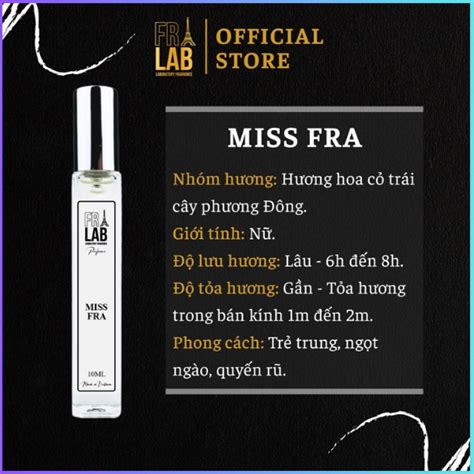 Tinh Dầu Nước Hoa Nữ Fralab Miss Fra Trẻ Trung Ngọt Ngào Quyến Rũ Size