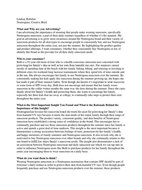 Neutrogena Creative Brief Pdf Sunscreen Brand