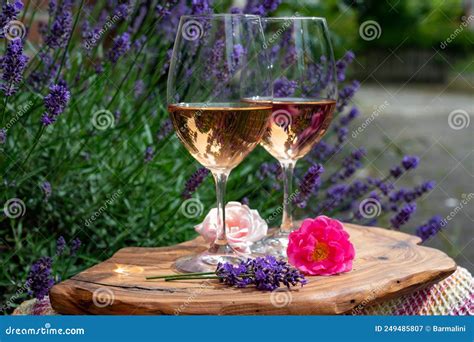 French Rose Wine From Provence Two Glasses Of Wine With Purple