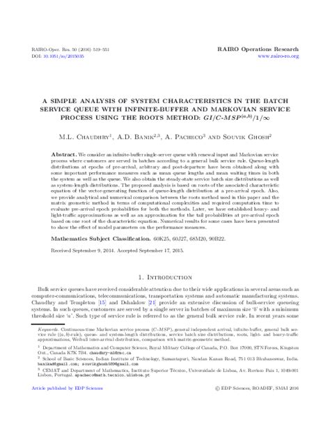 Pdf A Simple Analysis Of System Characteristics In The Batch Service