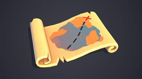 Artstation Stylized Scroll Map Lowpoly Model Game Assets