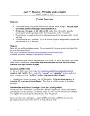 Lab 7 Meiosis Heredity And Genetics 2015 Lab 7 Meiosis Heredity And Genetics Week Of October