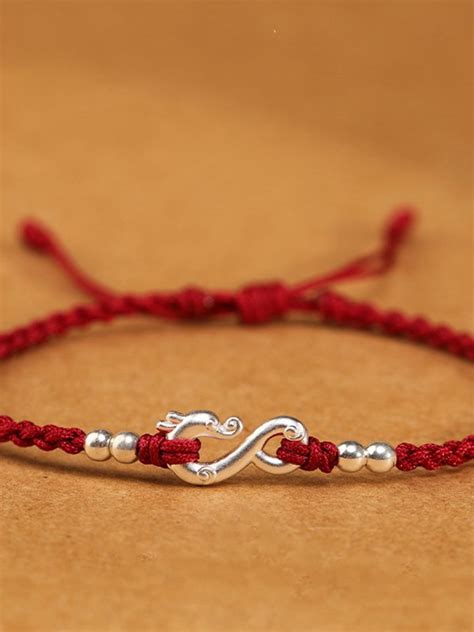 Pure Silver Dragon Hook Red String Bracelets Couple Hanfumodern