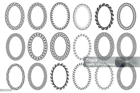그리스어 키 타원형 프레임 세트 타원 고대 디자인 비열한 장식품으로 경계를 이룬다 벡터 0명에 대한 스톡 벡터 아트 및 기타 이미지 Istock