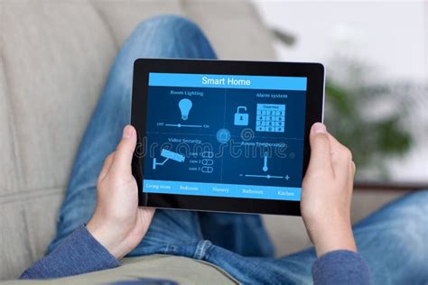 Man Holding Tablet With Program Smart Home On The Screen Stock Image Image Of Mobile Internet