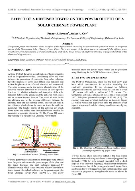 Pdf Effect Of A Diffuser Tower On The Power Output Of A Solar Chimney