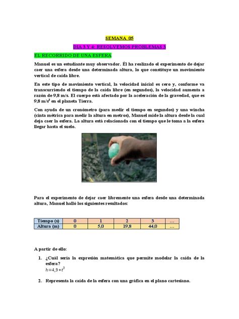 Modelando El Movimiento De Una Esfera En Caída Libre Pdf Pi