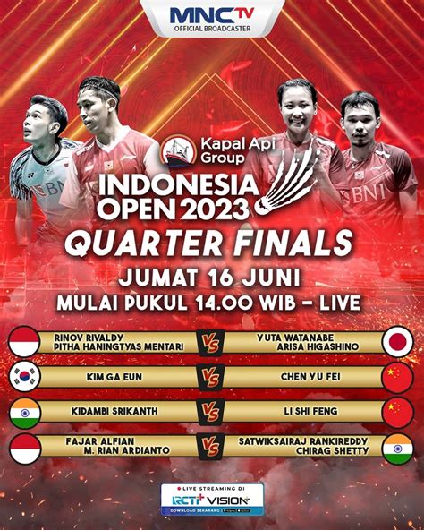 Jadwal Siaran Langsung Perempatfinal Indonesia Open 2023 Ada Fajar