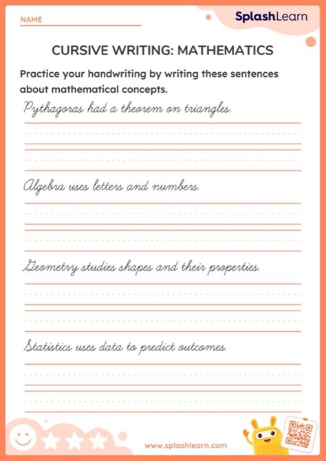 Cursive Writing Mathematics — Printable Ela Worksheet