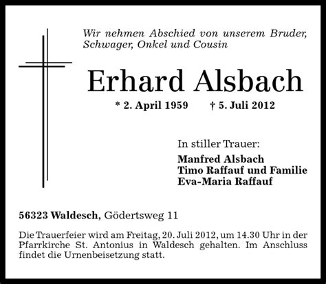 Traueranzeigen Von Erhard Alsbach Rz Trauer De