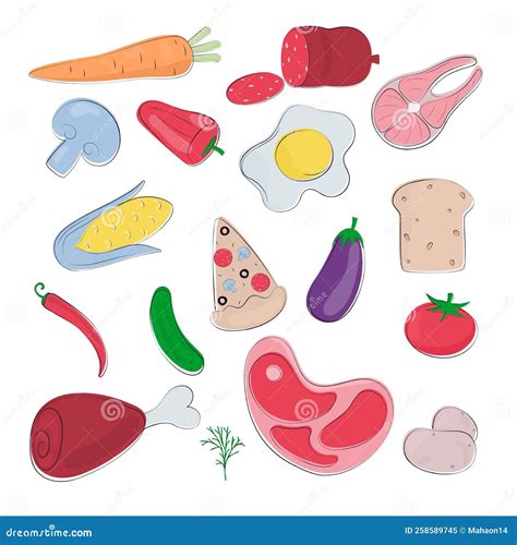 Doodle Food Set Stock Vector Illustration Of Vegetables 258589745