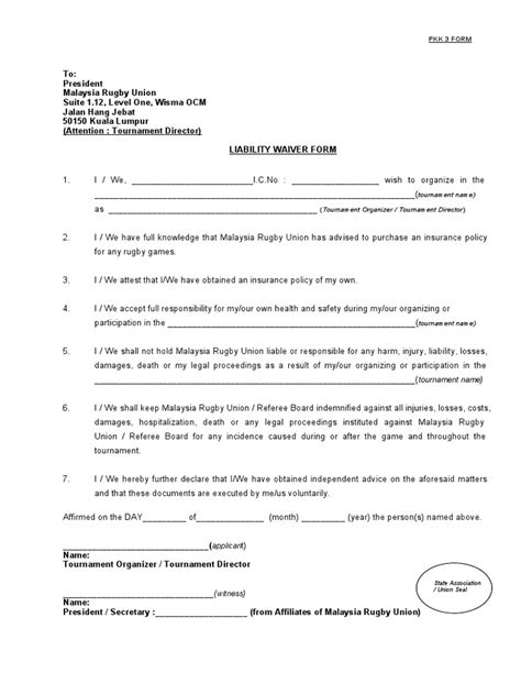 Liability Waiver Form For Apply Sanction Pkk3 Pdf Business