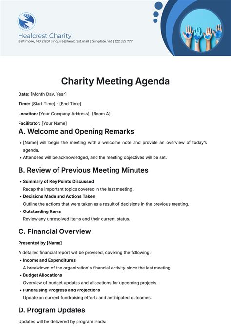 Free Charity Meeting Agenda Template To Edit Online