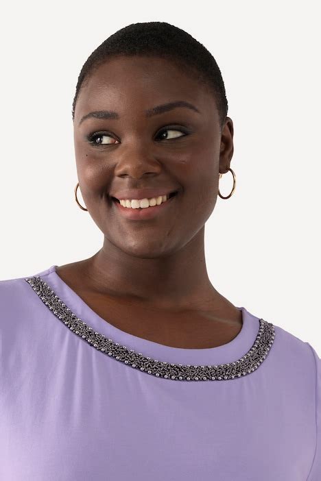 Pleat Back Short Sleeve Knit Top Bright Lavender Ulla Popken