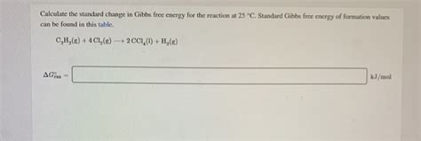 Solved Calculate The Standard Change In Gibbs Free Energy Chegg