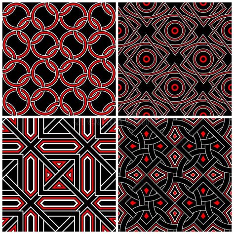 Seamless Black White And Red Patterns Classic Geometric Backgrounds Stock Vector Illustration