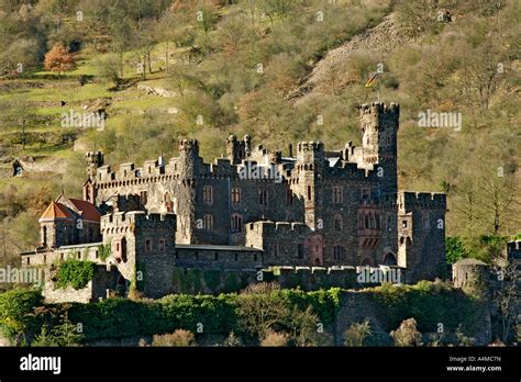 Burg Reichenstein Castle On The Bank Of The Rhine River In Germanys