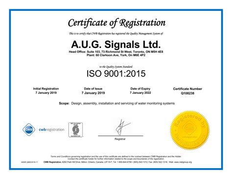 Aug Is Iso 90012015 Certified Aug Signals Ltd