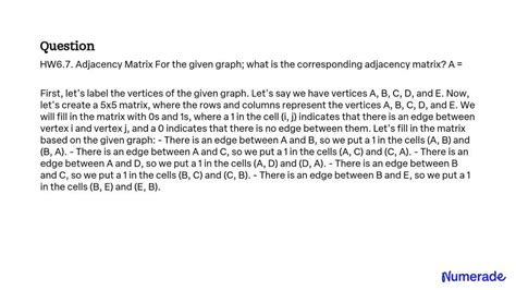 solved hw6 7 adjacency matrix for the given graph what is the