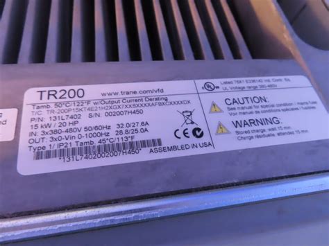 Trane Vfd Tr200 Control Panel 15kw 20hp 3ph 32 0 27 6a 380 480v W