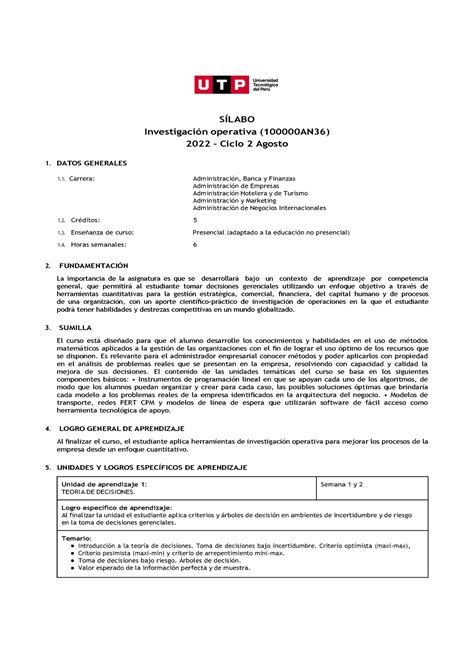 100000 An36 Investigacion Operativa SÕlabo InvestigaciÛn Operativa