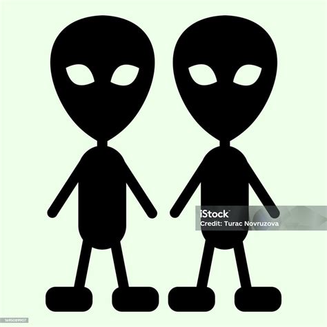 우주의 낯선 사람들의 견고한 아이콘입니다 두 명의 화성 외계 외계인이 흰색 바탕에 상형 문자 스타일의 픽토그램을 하고 있다 탐사 공간은 모바일 컨셉 웹 디자인을 나타냅니다