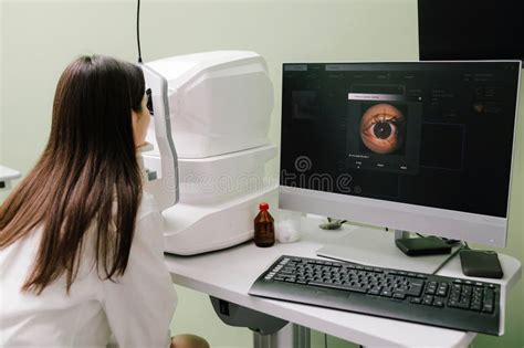 Oct Eye Scan Imaging At An Ophthalmology Clinic Girl Undergoes A
