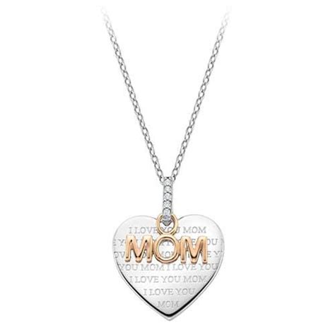 Diamond Accented Mom” Heart Pendant In Sterling Silver And 10k Rose