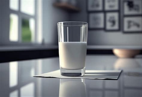 Premium Photo A Glass Of Milk Is On The Table In The Kitchen