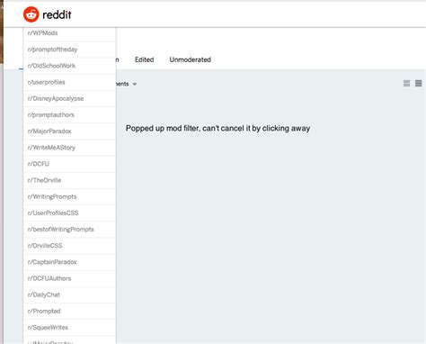 after clicking mod filter in modqueue i can t click away to cancel it