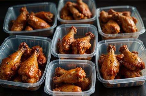 High Angle View Of Chicken Wings In Container On Table Premium Ai