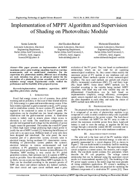 Pdf Implementation Of Mppt Algorithm And Supervision Of Shading On