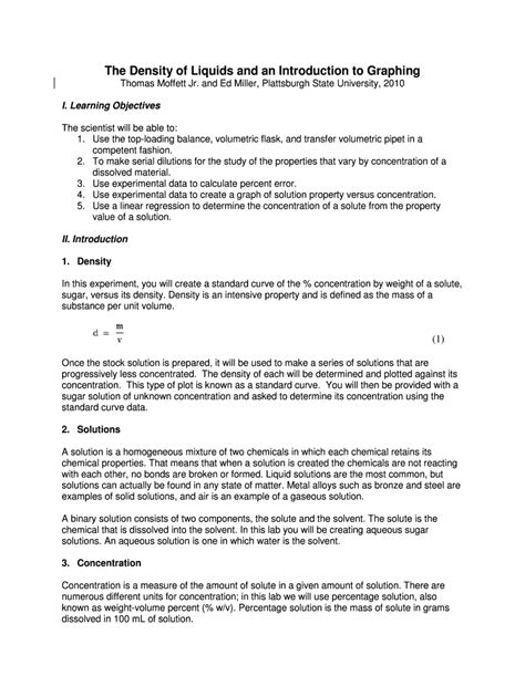 Fillable Online The Density Of Liquids And An Introduction To Graphing