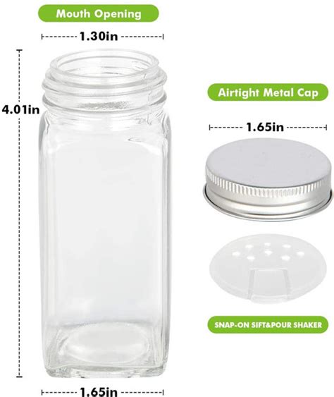 36 Pcs Glass Spice Jars With 810 Spice Labels 4oz Empty Square Spice
