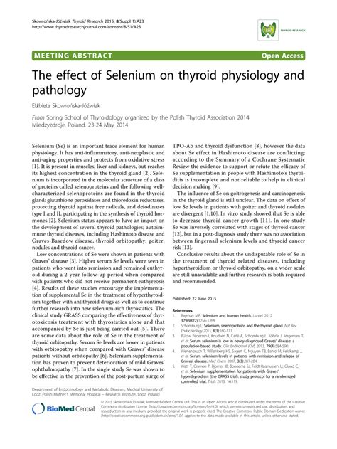 PDF The Effect Of Selenium On Thyroid Physiology And Pathology