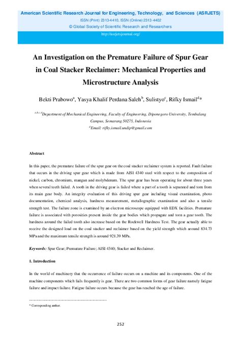 Pdf An Investigation On The Premature Failure Of Spur Gear In Coal