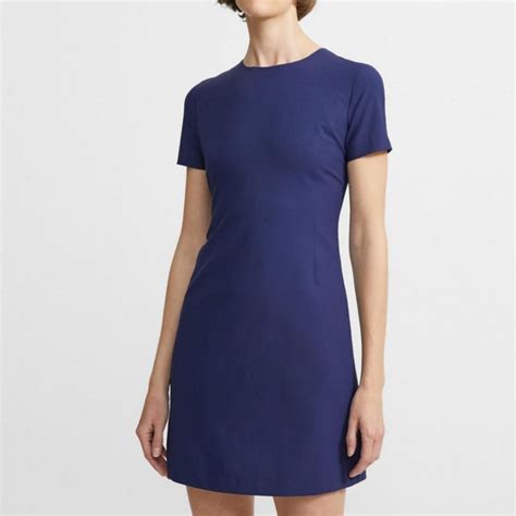 Theory Dress Navy Blue Sheath Jatinn Oxford Stretch C Gem