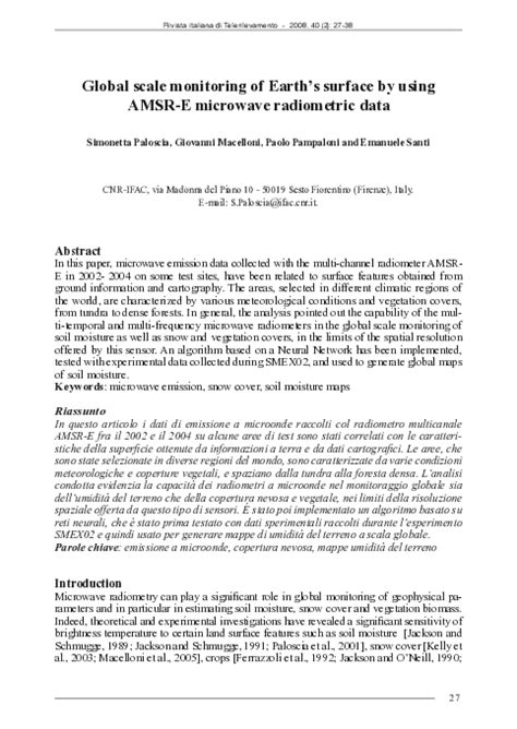 Pdf Global Monitoring Of Earths Surface With Amsr E