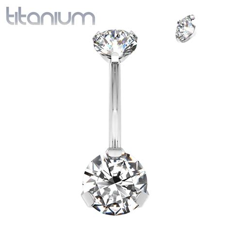 Implant Grade Titanium Internally Threaded White Cz Prong Belly Button