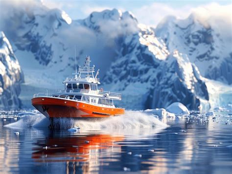 Premium Photo The Red Ship Is Sailing In The Iceberg