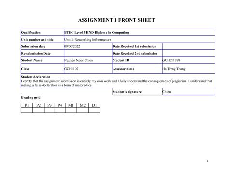 networking assignment 1 final assignment 1 front sheet
