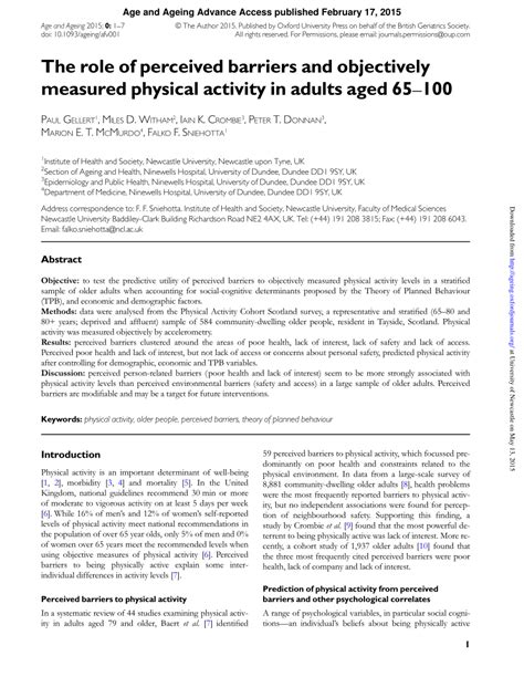 Pdf The Role Of Perceived Barriers And Objectively Measured Physical