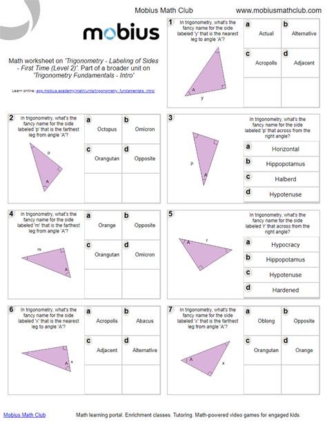 Free Worksheet Trigonometry Labeling Of Sides First Time Level 2 Mobius Math Club