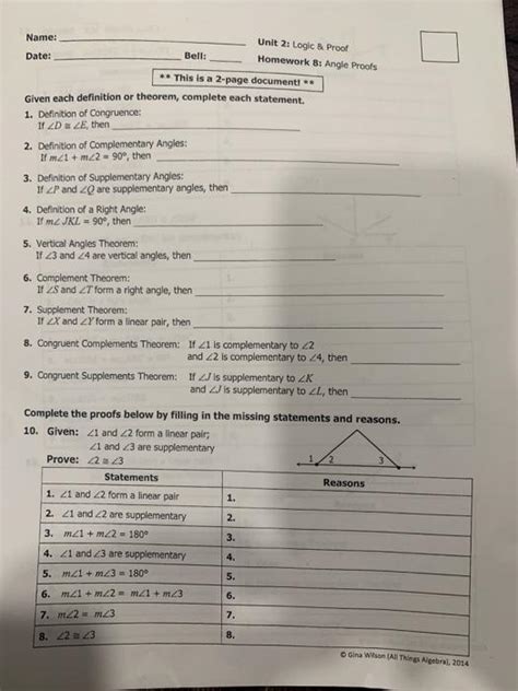 Solved Name Date Unit Logic Proof Homework Angl Chegg